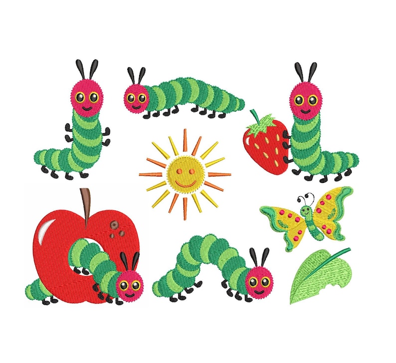 Caterpillar Embroidery Designs, Fill Stitch, Cute Caterpillars ...