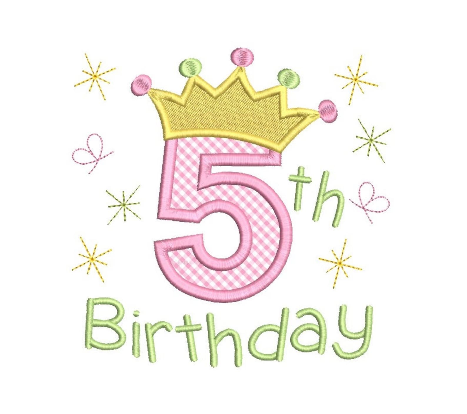 5th Birthday Princess Applique Embroidery Design, Crown, Girl's 5th ...