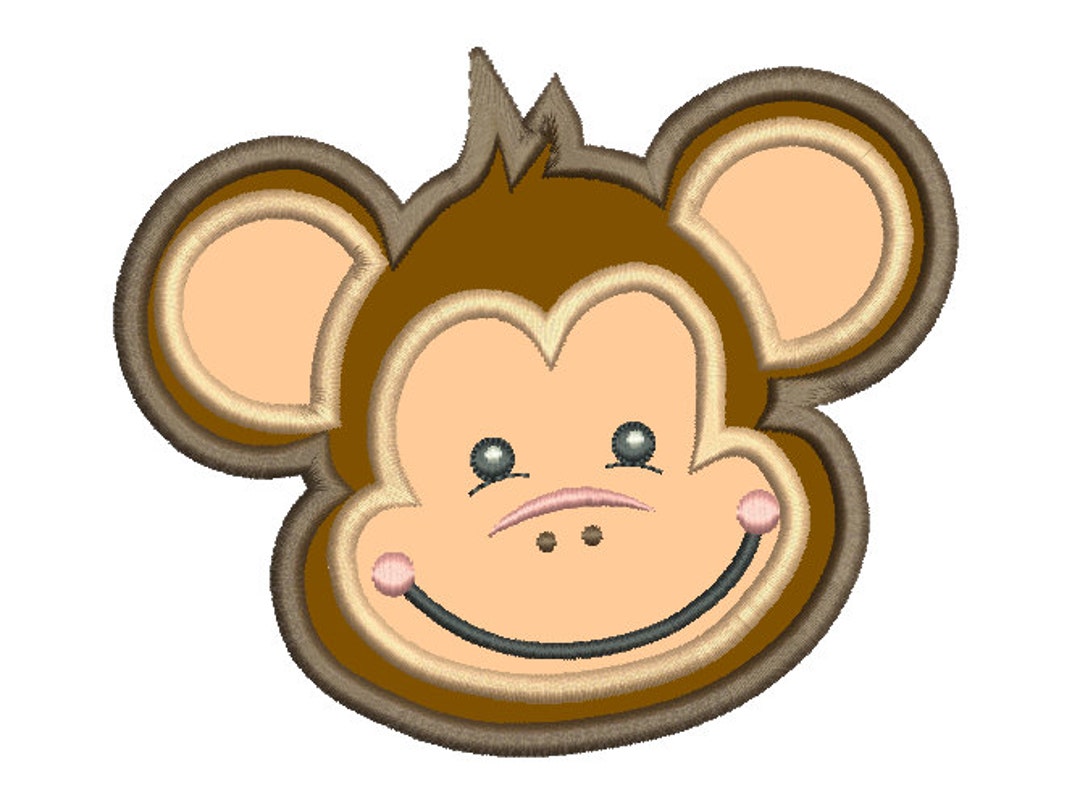Monkey Face Applique Machine Embroidery Design, Jungle Animal Face ...