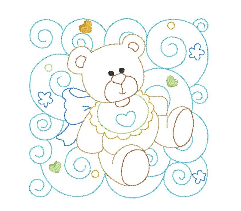 Baby Quilt Block Machine Embroidery Design, Multi-colored Linework ...