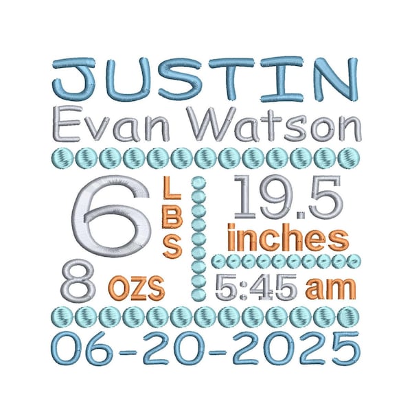 Birth Stats Embroidery Design - Etsy