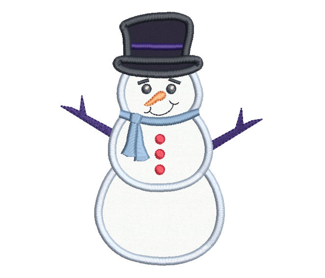 Snowman Applique Embroidery Design, Winter Snowman Pattern, Cute ...