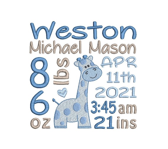 Baby Birth Announcement Embroidery Design Personalised - Etsy