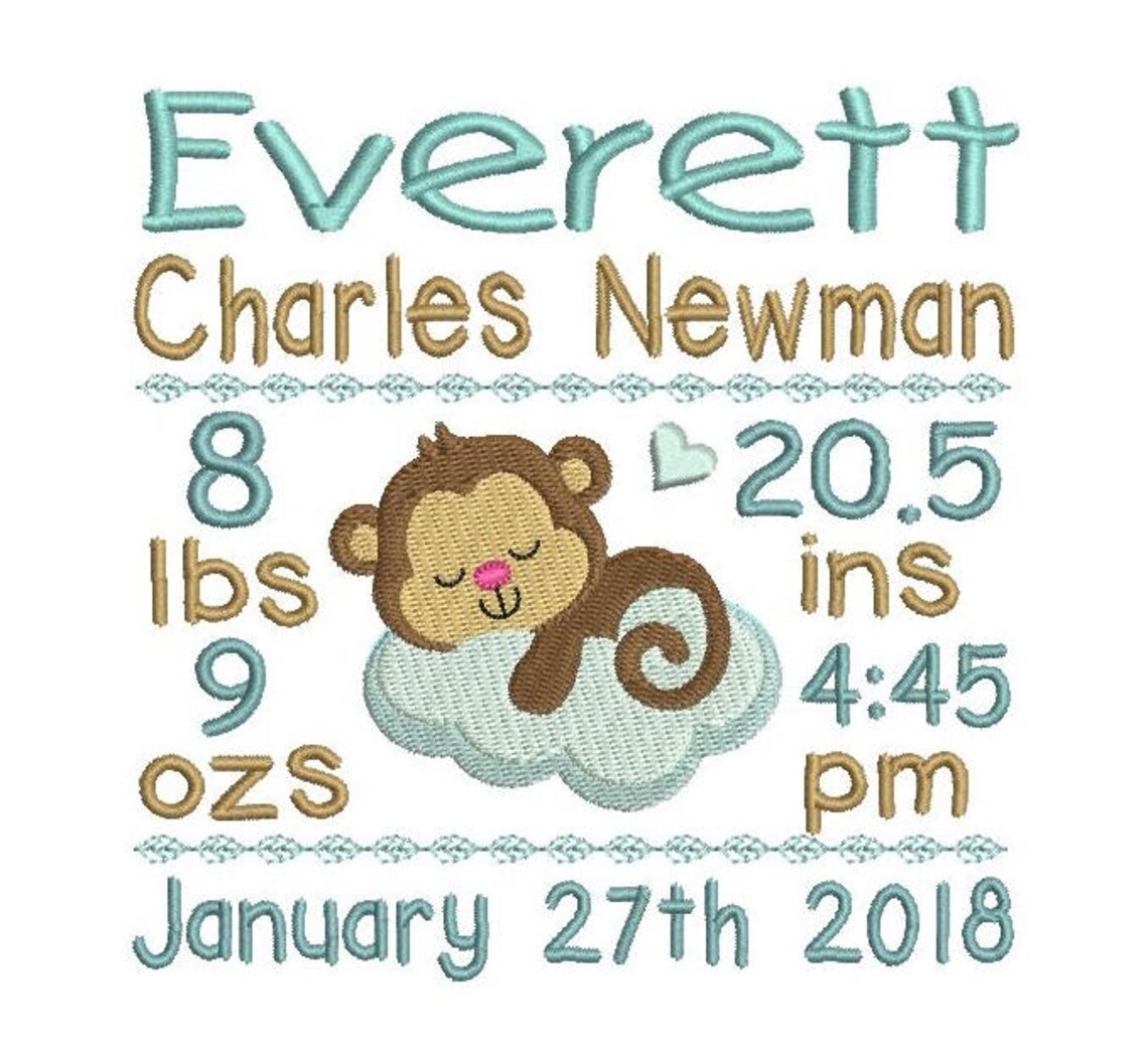 Personalised Birth Announcement Machine Embroidery Design - Etsy