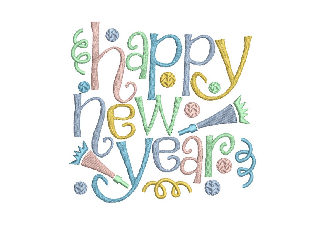 New Year Machine Embroidery Design Happy New Year Fill | Etsy