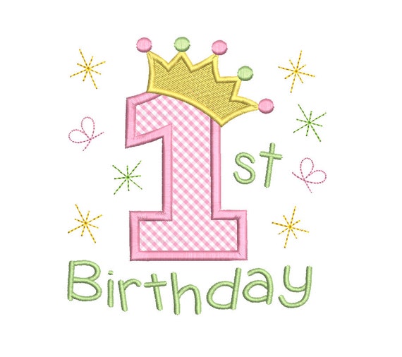 1st Birthday Applique Embroidery Design Princess Crown | Etsy