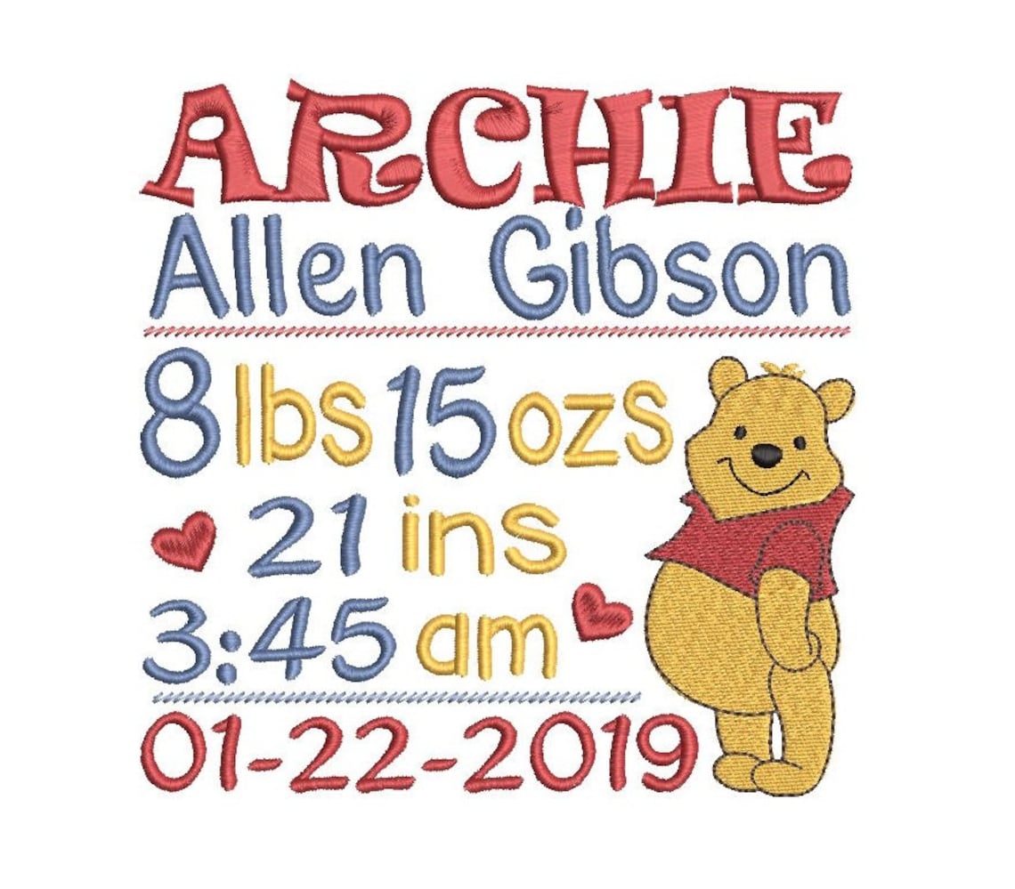 Birth Announcement Embroidery Design, Template, Machine Embroidery ...