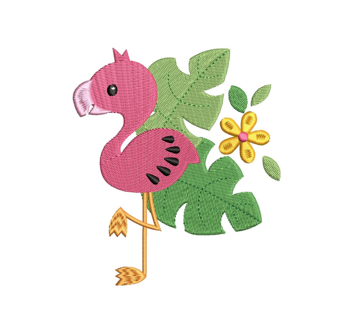 Pink Flamingo Machine Embroidery Design, Fill Stitch Flamingo, Tropical ...