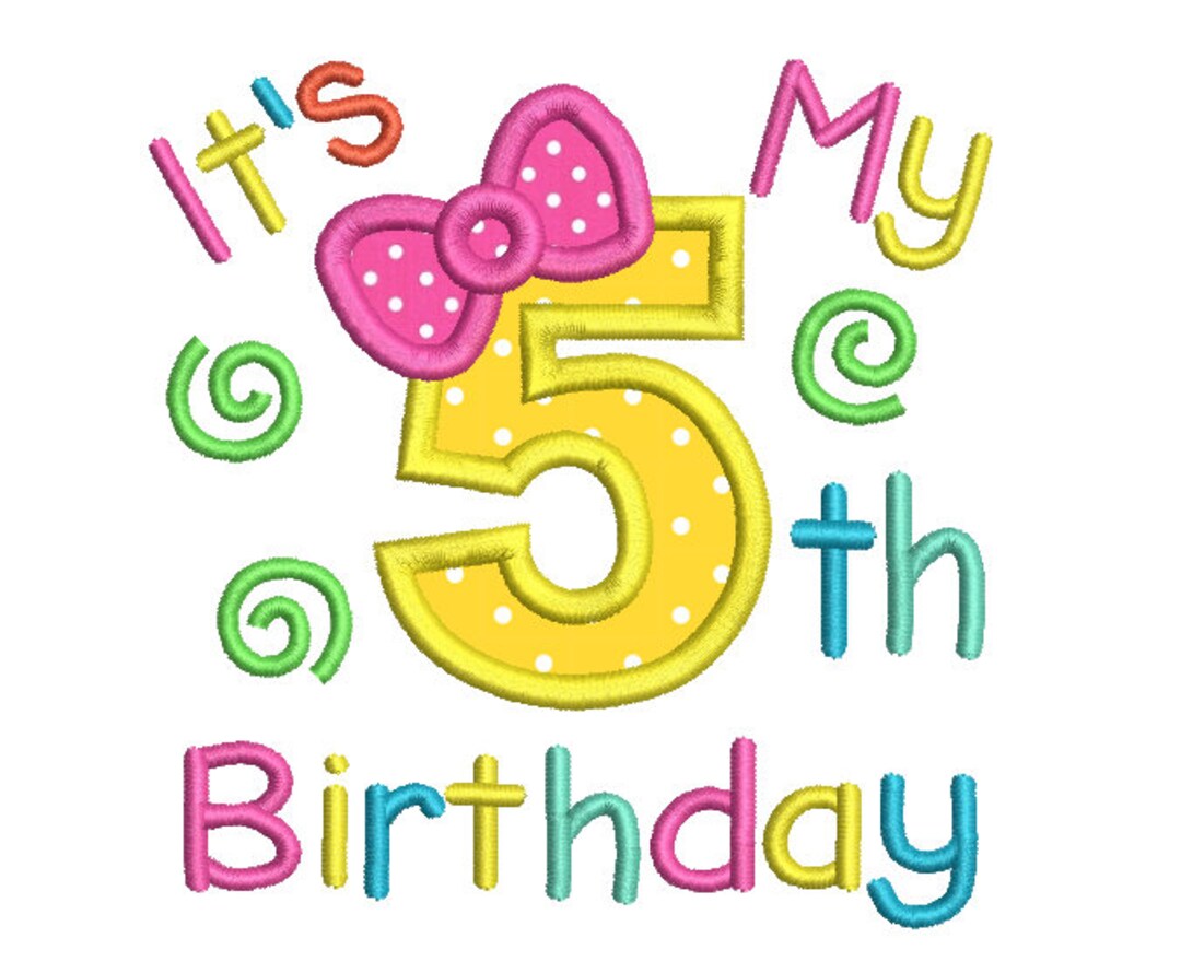 5th Birthday Applique Machine Embroidery Design, Girl's 5th Birthday ...