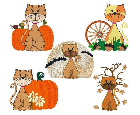 Cute Kitten Machine Embroidery Design Set of 5 Fill Stitch | Etsy