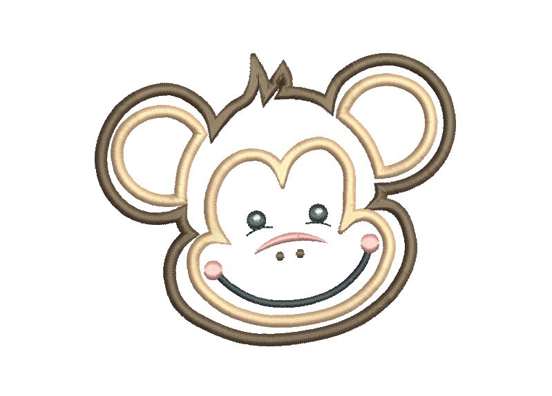 Monkey Face Applique Machine Embroidery Design Jungle Animal - Etsy