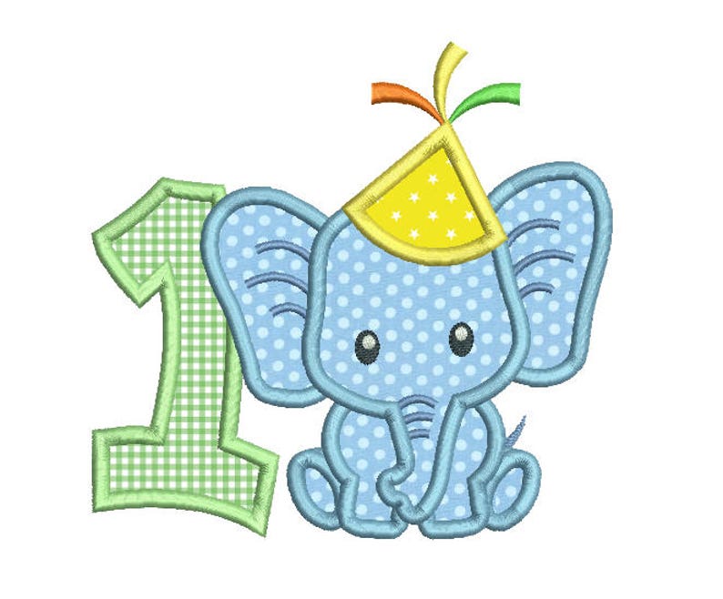 1st Birthday Embroidery Applique Design, Cute Elephant Applique, Boy ...