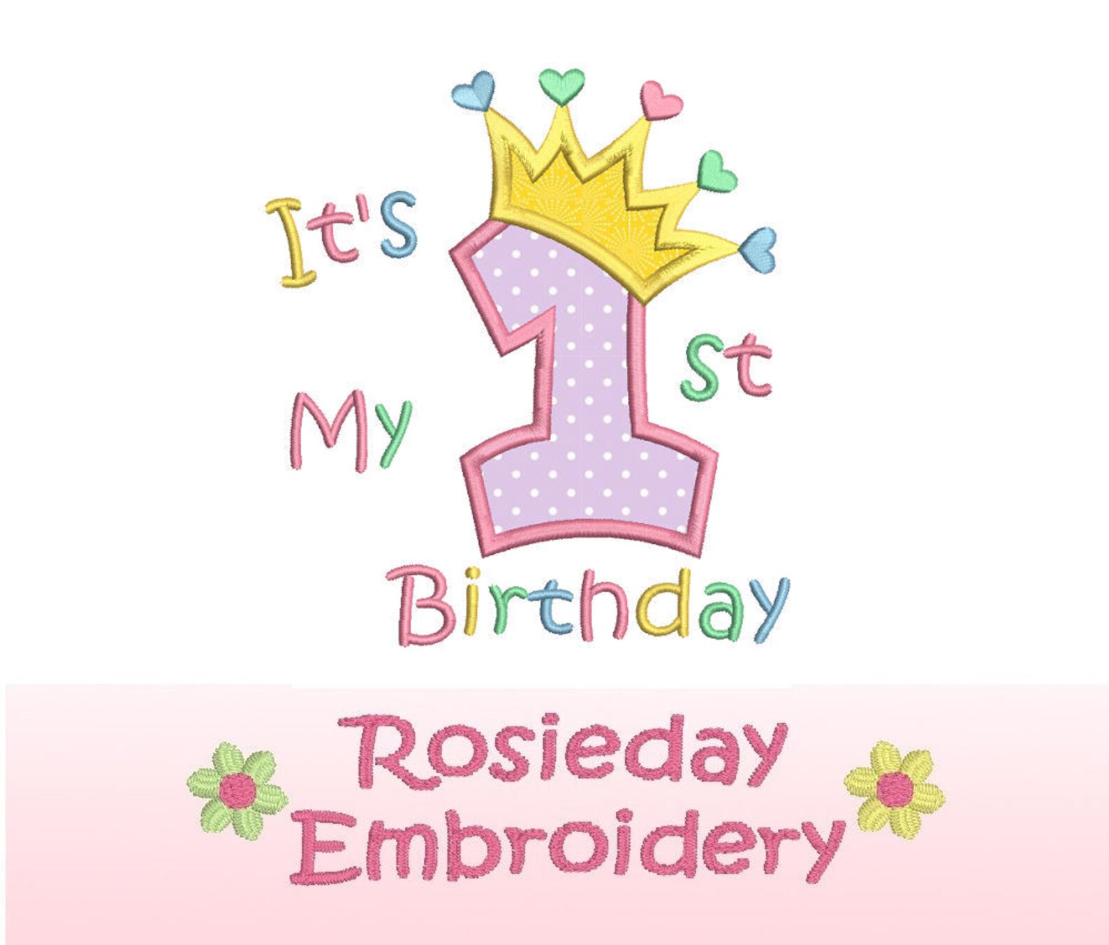 1st Birthday Applique Machine Embroidery Design, Princess Crown, Girl's ...