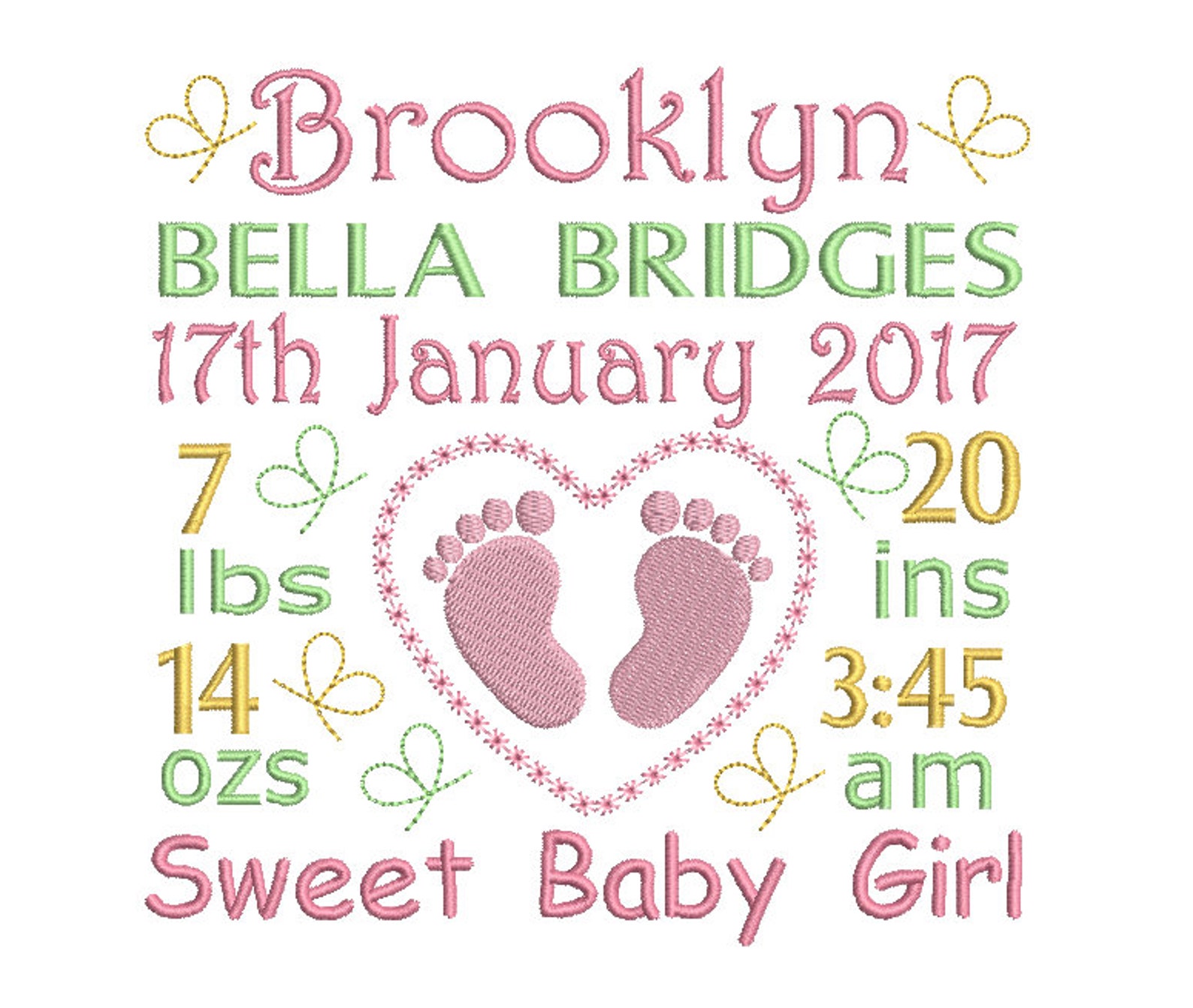 Birth Announcement Embroidery Design, Birth Template, Baby Birth Stats ...