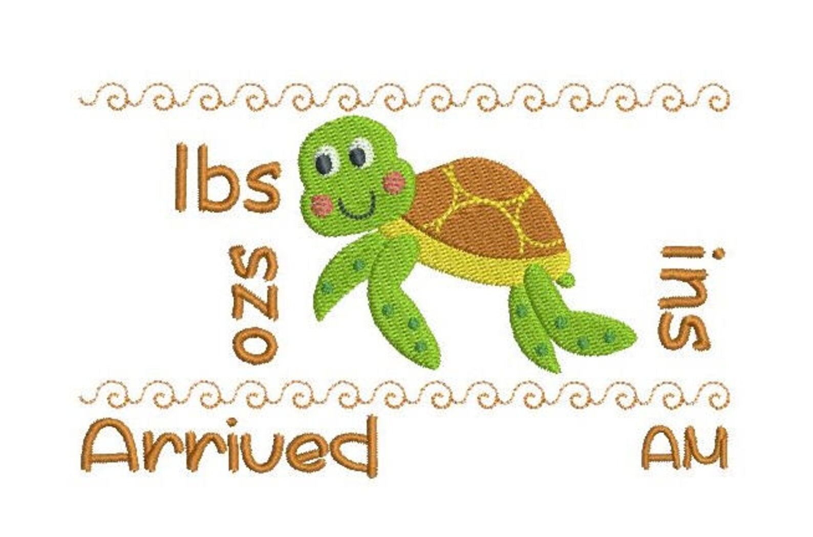 Turtle Birth Announcement Template Embroidery Design, Baby Boy Birth ...