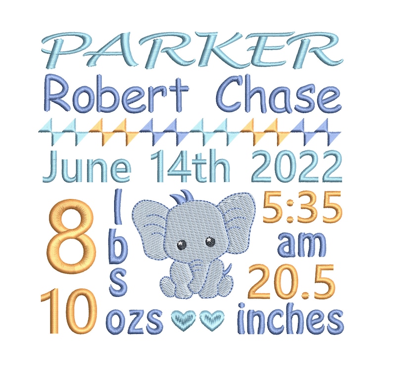 Birth Announcement Template Embroidery Design Birth Template - Etsy