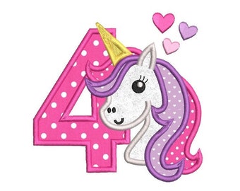 5th Birthday Machine Embroidery Applique Design, Unicorn Applique, Cute ...
