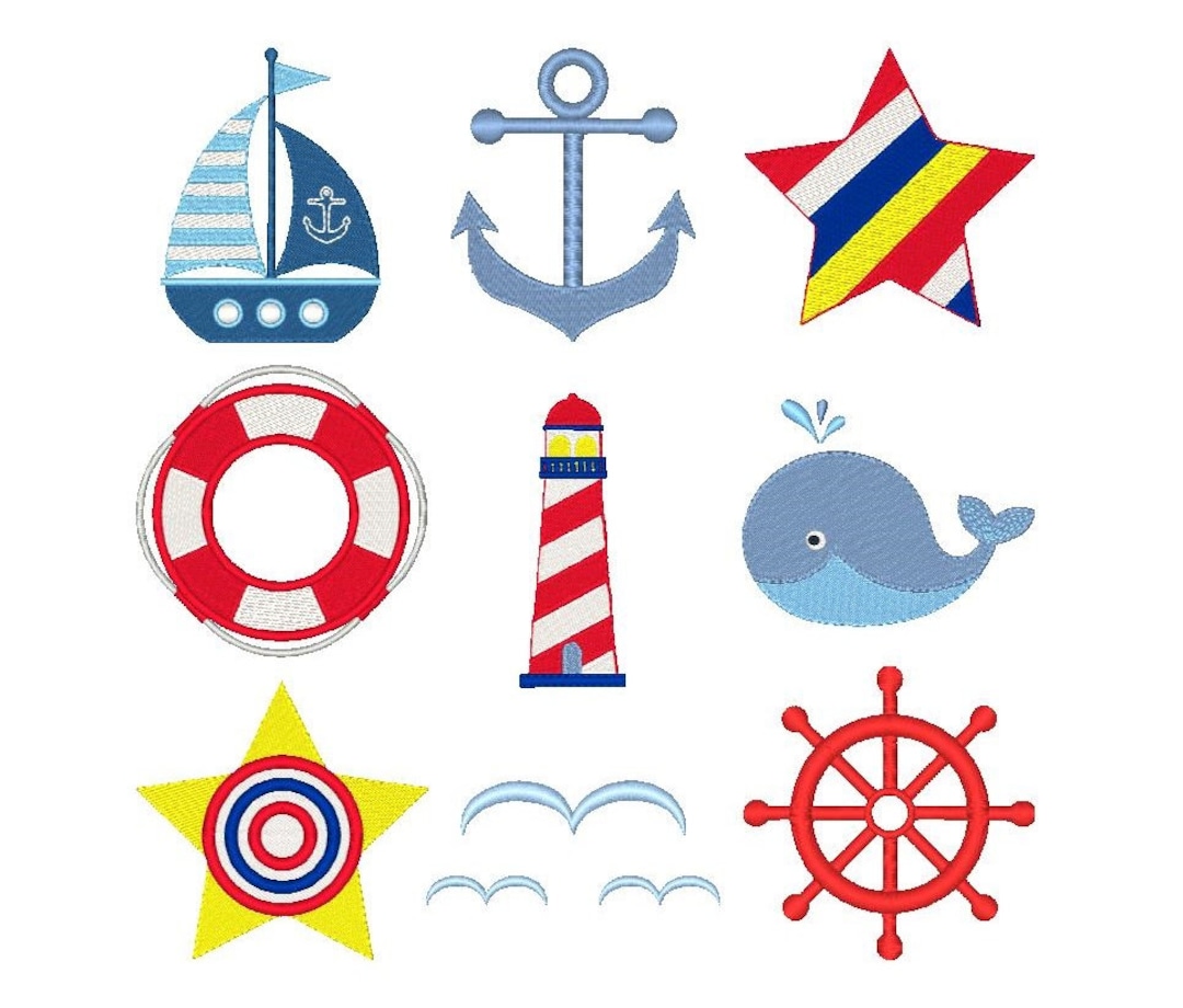 Nautical Machine Embroidery Designs, Set of 9 Cute Designs Including ...