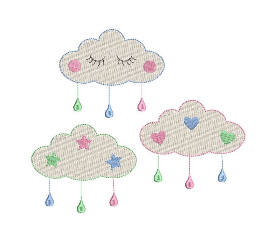 Cloud Embroidery Design, Baby Clouds, Fill Stitch, Weather, Baby ...