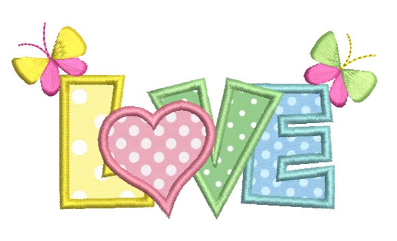 Love Word Machine Embroidery Applique Design, Butterflies, Heart ...