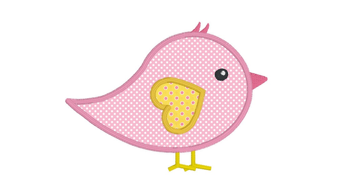 Cute Baby Bird Applique Machine Embroidery Design, Bird With Heart ...