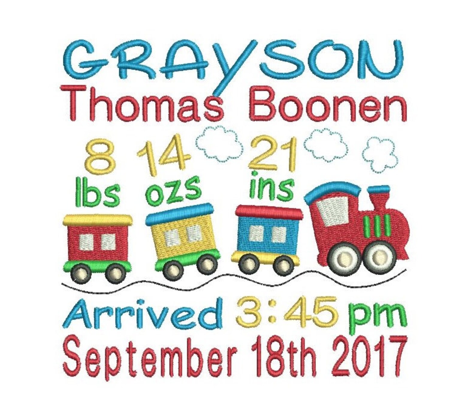 Personalised Baby Birth Announcement Machine Embroidery Design, Subway ...