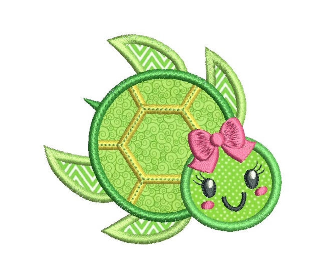 Cute Turtle Applique Embroidery Design, Baby Turtle Embroidery, Girl ...