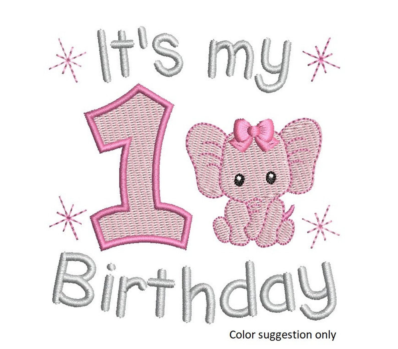 1st Birthday Embroidery Design, Girl's 1st Birthday, Fill Stitch ...