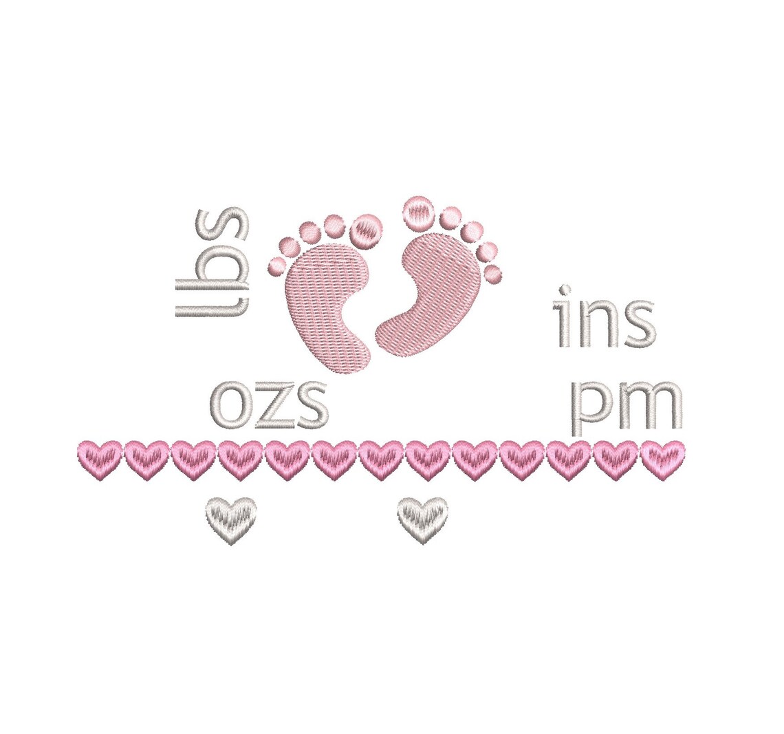 Baby Birth Template Embroidery Design, Baby Birth Stats, Baby Feet ...