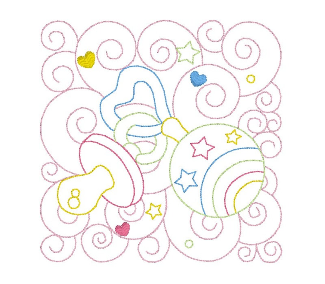 Baby Quilt Block Machine Embroidery Design, Multi-colored Linework ...