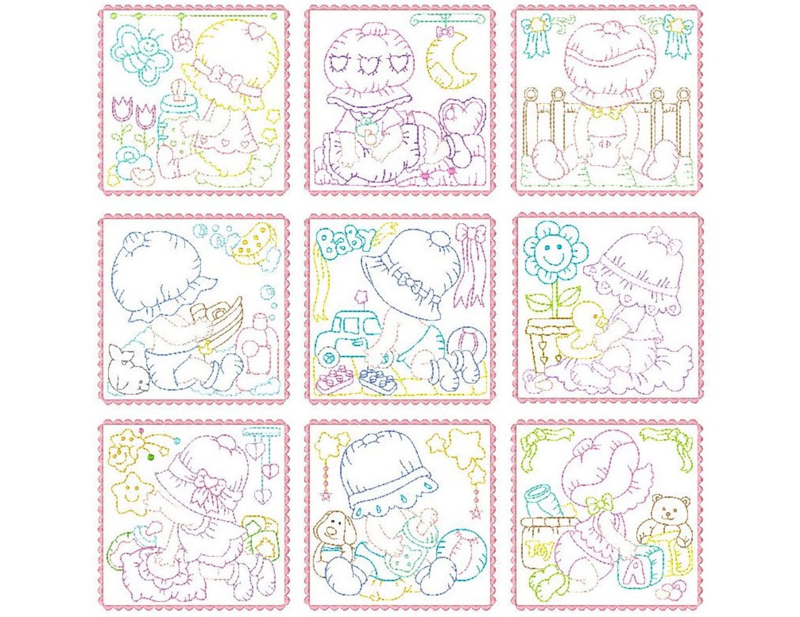 Baby Quilt Block Machine Embroidery Designs , Multi-color Linework ...