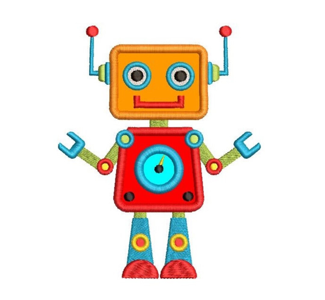 Robot Machine Embroidery Applique Design, Boy's Applique Robot, Cute ...