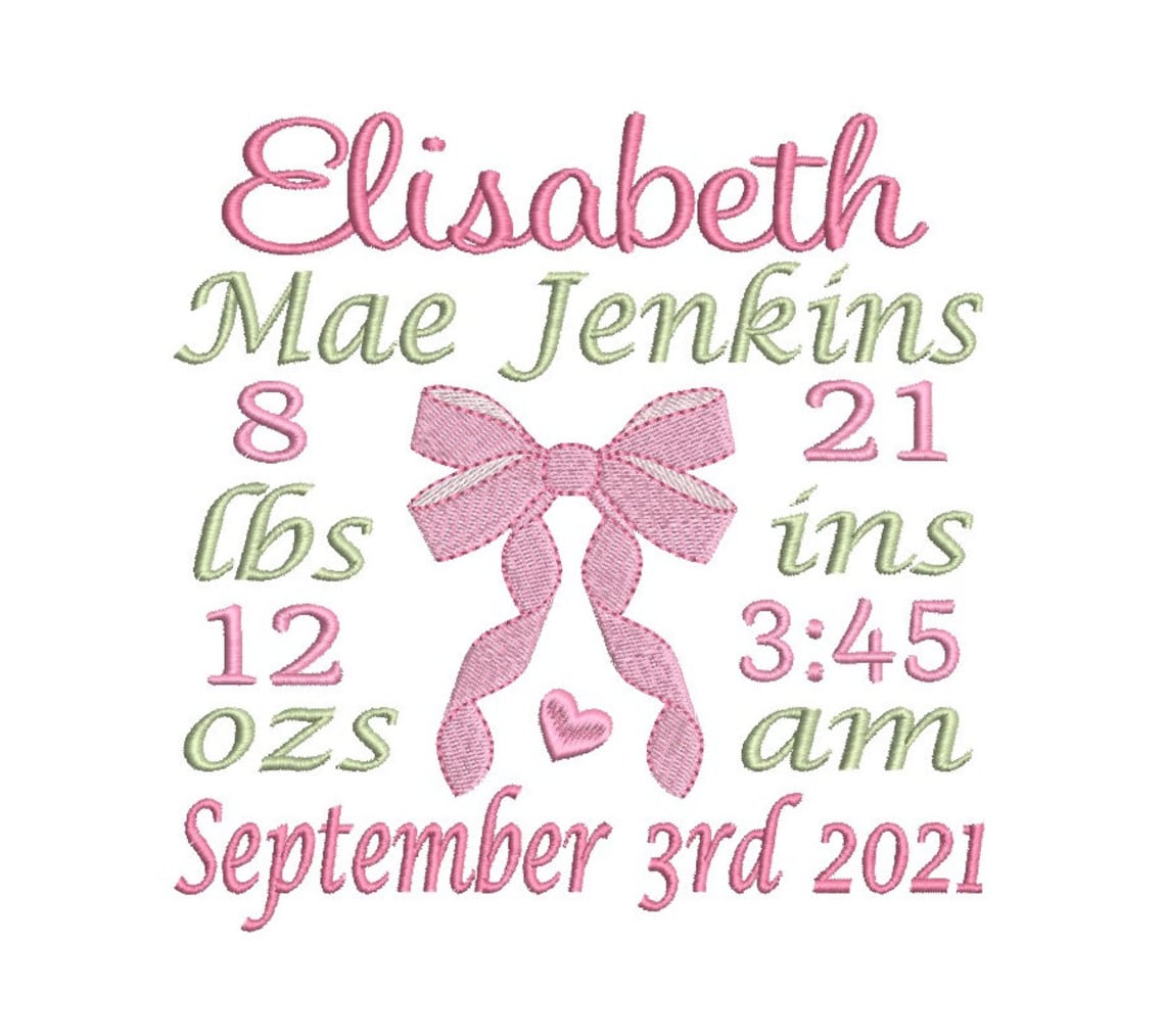 Birth Announcement Embroidery Design Customised Baby Girl - Etsy