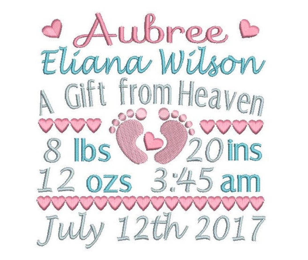 Baby Birth Announcement Template Embroidery Design, Baby Birth Machine ...