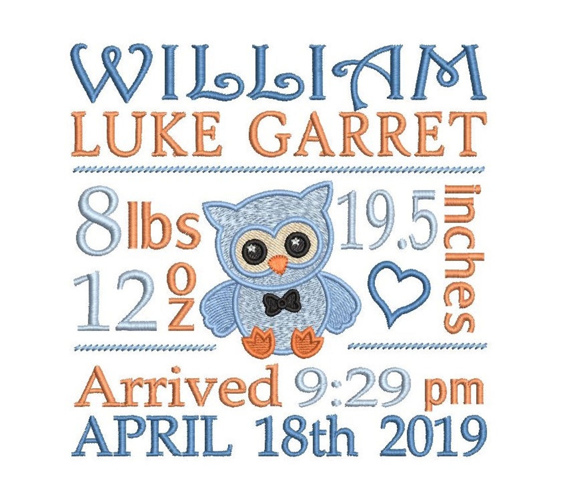 Baby Birth Announcement Embroidery Design Customised Baby | Etsy