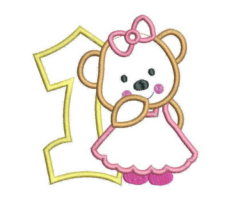 1st Birthday Machine Embroidery Applique Design Cute Teddy | Etsy
