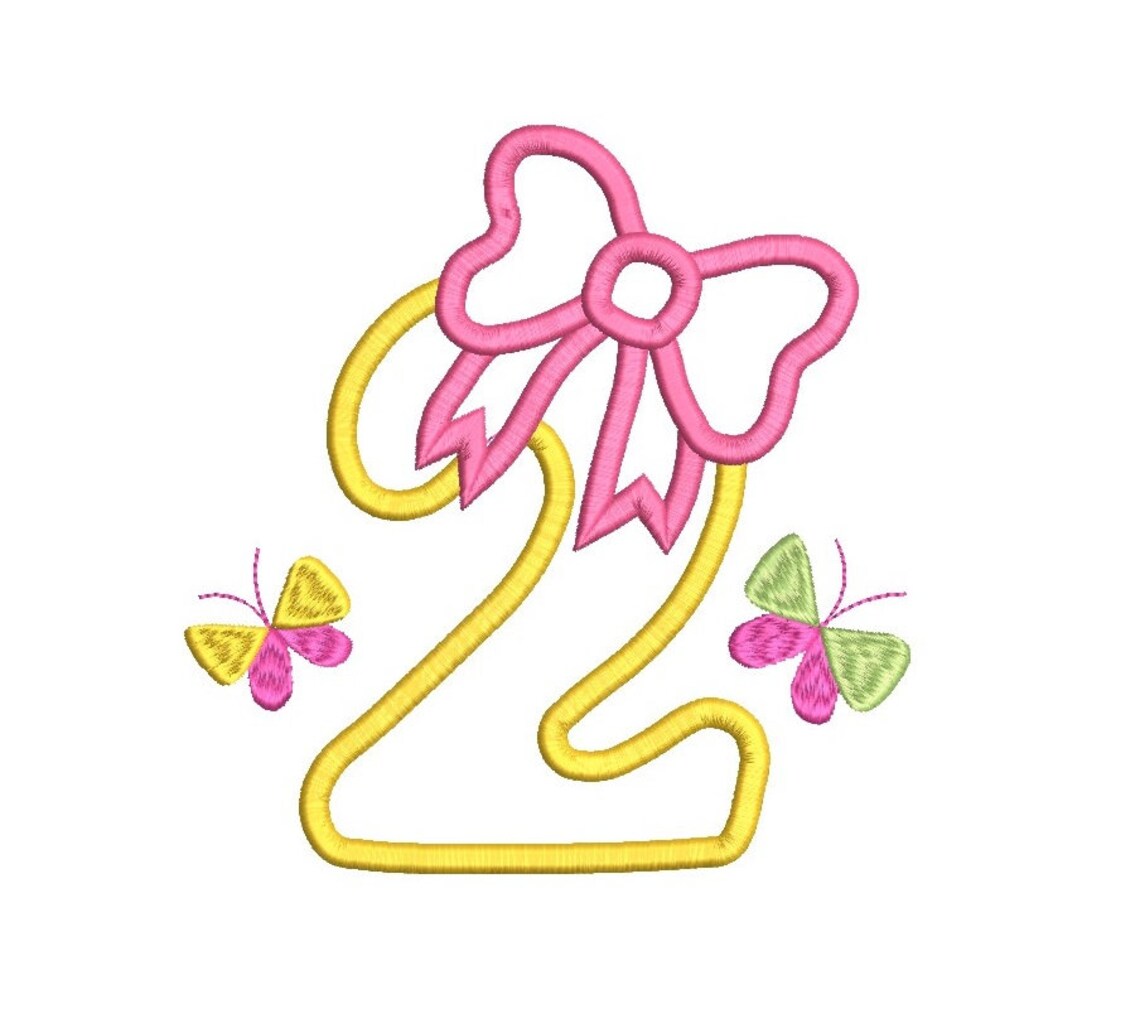 2nd Birthday Embroidery Applique Design, Girl's 2nd Birthday, Butterfly ...