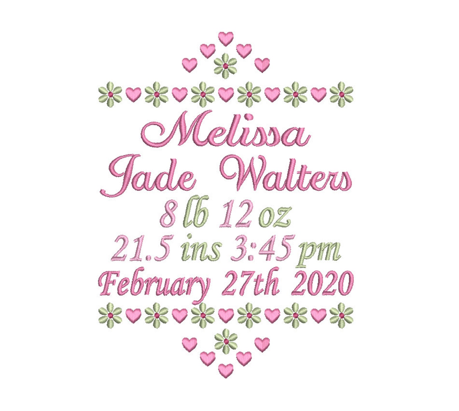 Birth Announcement Template Embroidery Design Baby Birth | Etsy