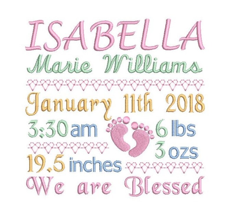Birth Announcement Embroidery Design Baby Birth Template | Etsy