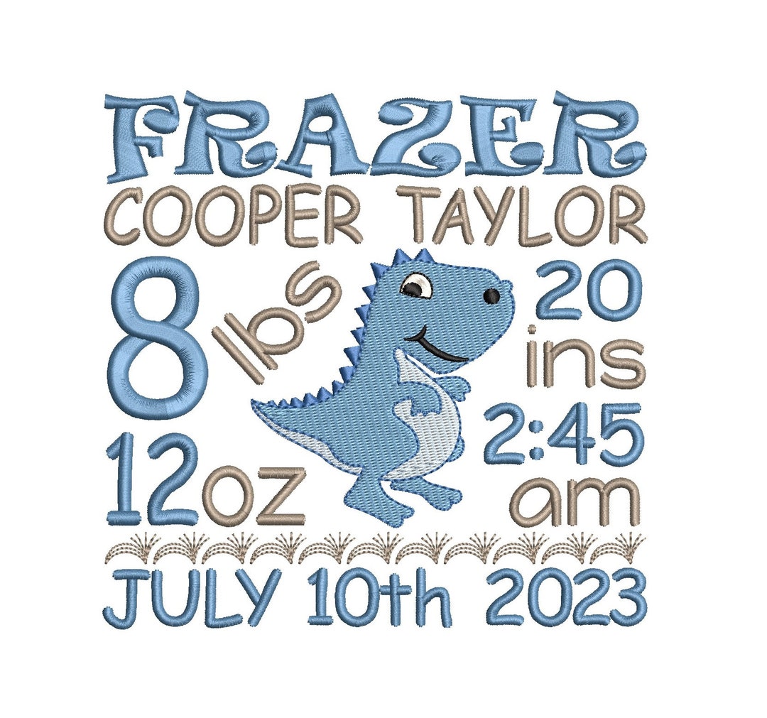 Baby Birth Announcement, Customised, Baby Birth Stats, Dinosaur, T-rex ...