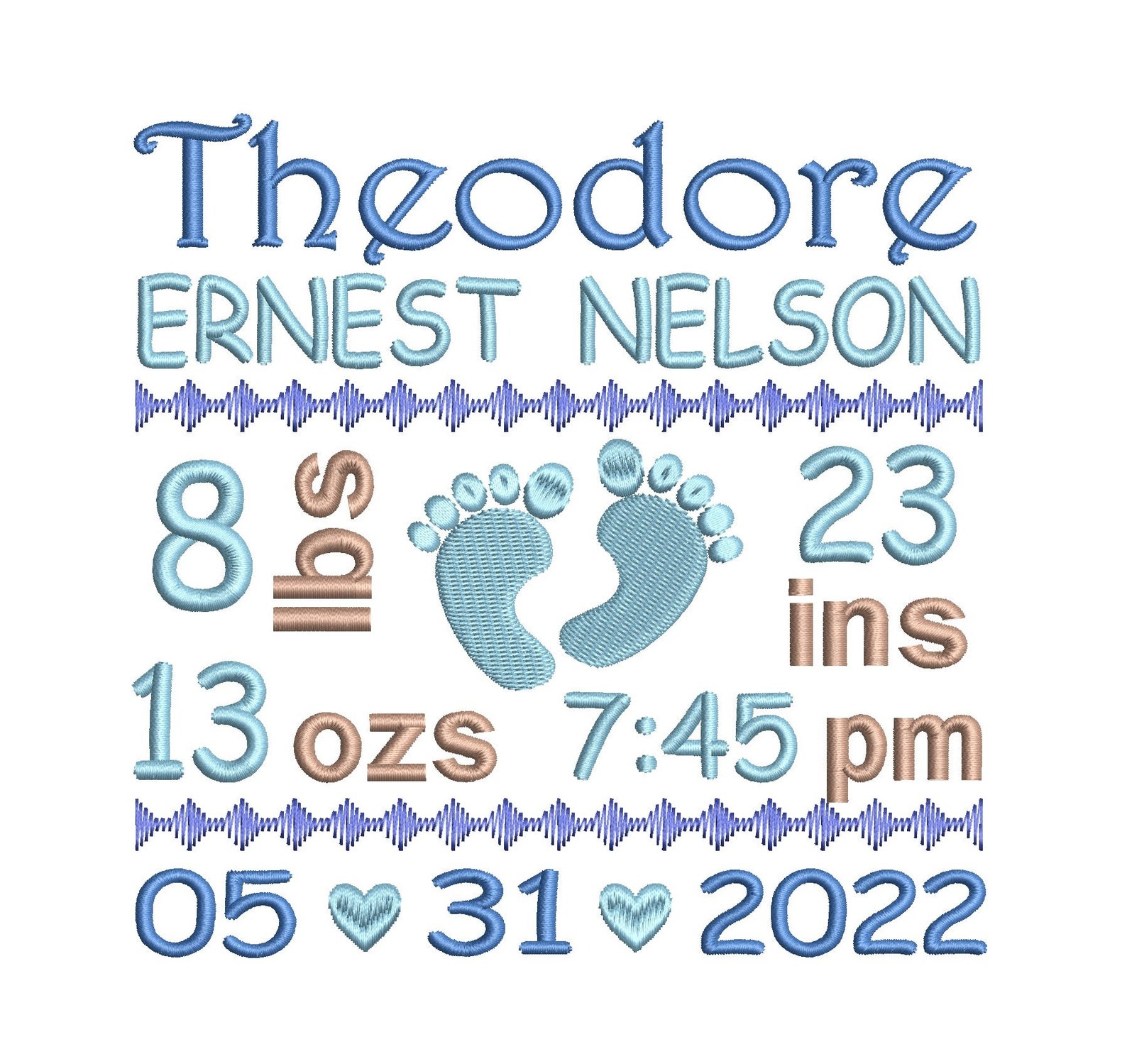 Birth Announcement Embroidery Design Birth Template Machine - Etsy