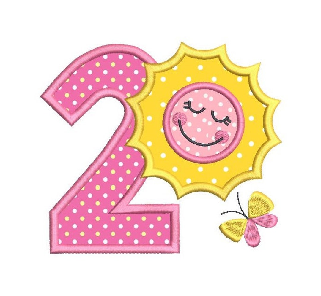 2nd Birthday Machine Embroidery Design, Sun Applique, Number 2, Girl's ...