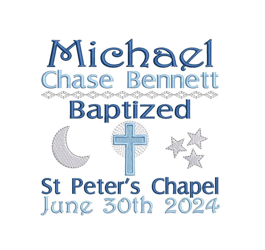 Customized Baptism Embroidery Design, Baptized, Personalised Baptism ...