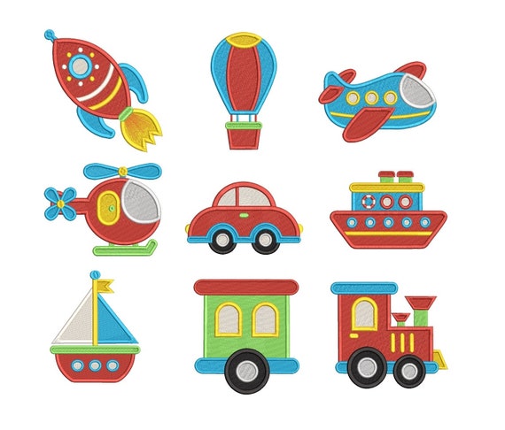 Transport Embroidery Designs Cute Set of 9 Fill Stitch - Etsy
