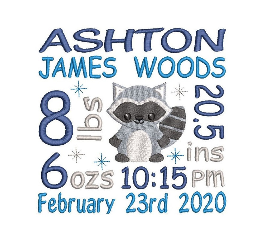 Birth Template Embroidery Design, Baby Announcement, Baby Birth Stats ...