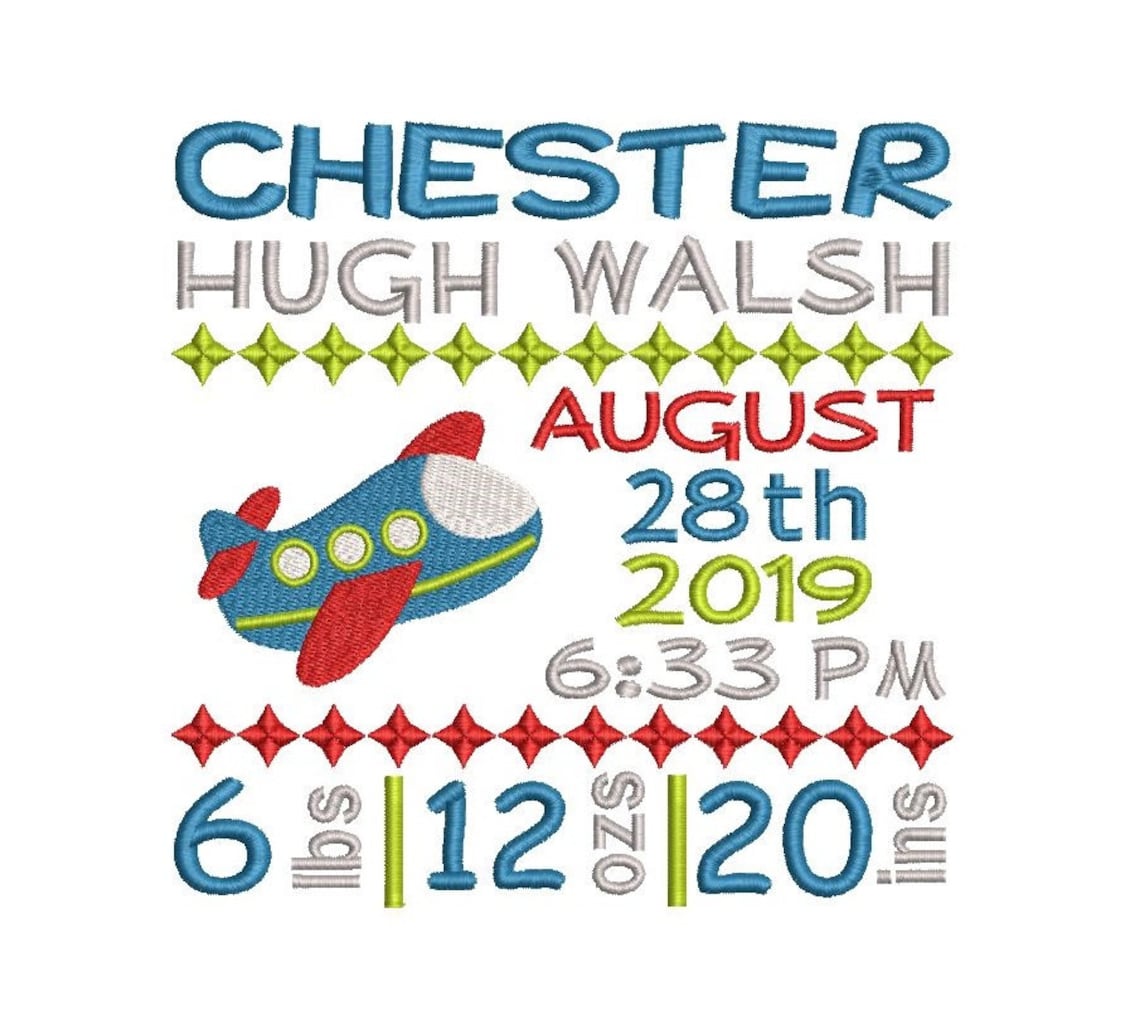 Birth Announcement Template Embroidery Design Baby Boy Birth | Etsy