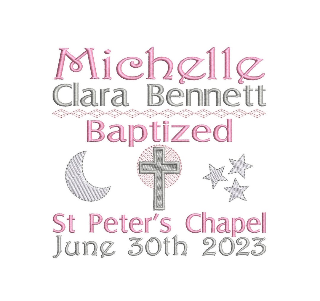 Customized Baptism Embroidery Design, Baptized, Personalised Baptism ...
