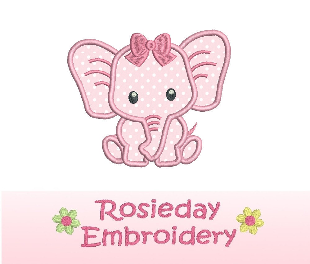 Baby Girl Elephant Machine Embroidery Applique Design, Jungle Animal ...