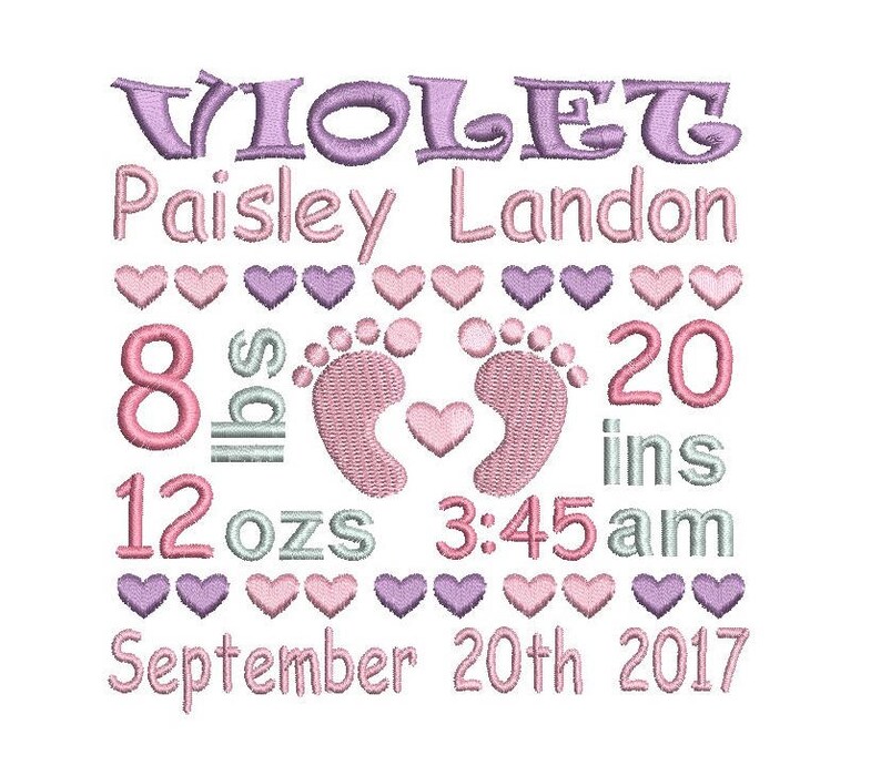 Baby Birth Announcement Template Embroidery Design Baby Birth Etsy UK Baby Birth Announcement Template Embroidery Design Baby Birth Etsy UK