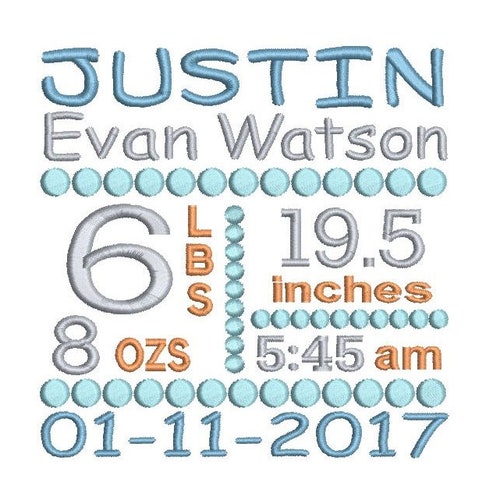 Birth Announcement Embroidery Design Template Baby Birth - Etsy